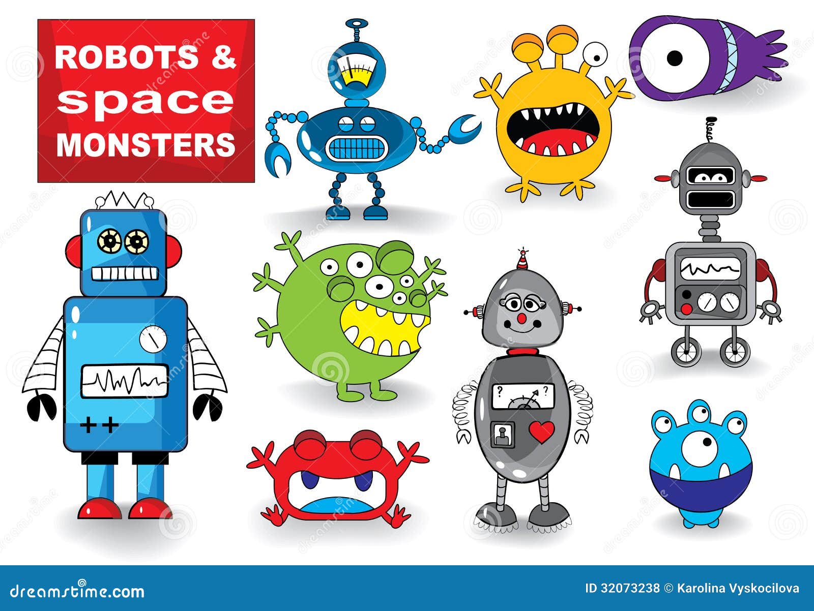 Set of Monsters and Robots stock vector. Illustration of science - 32073238