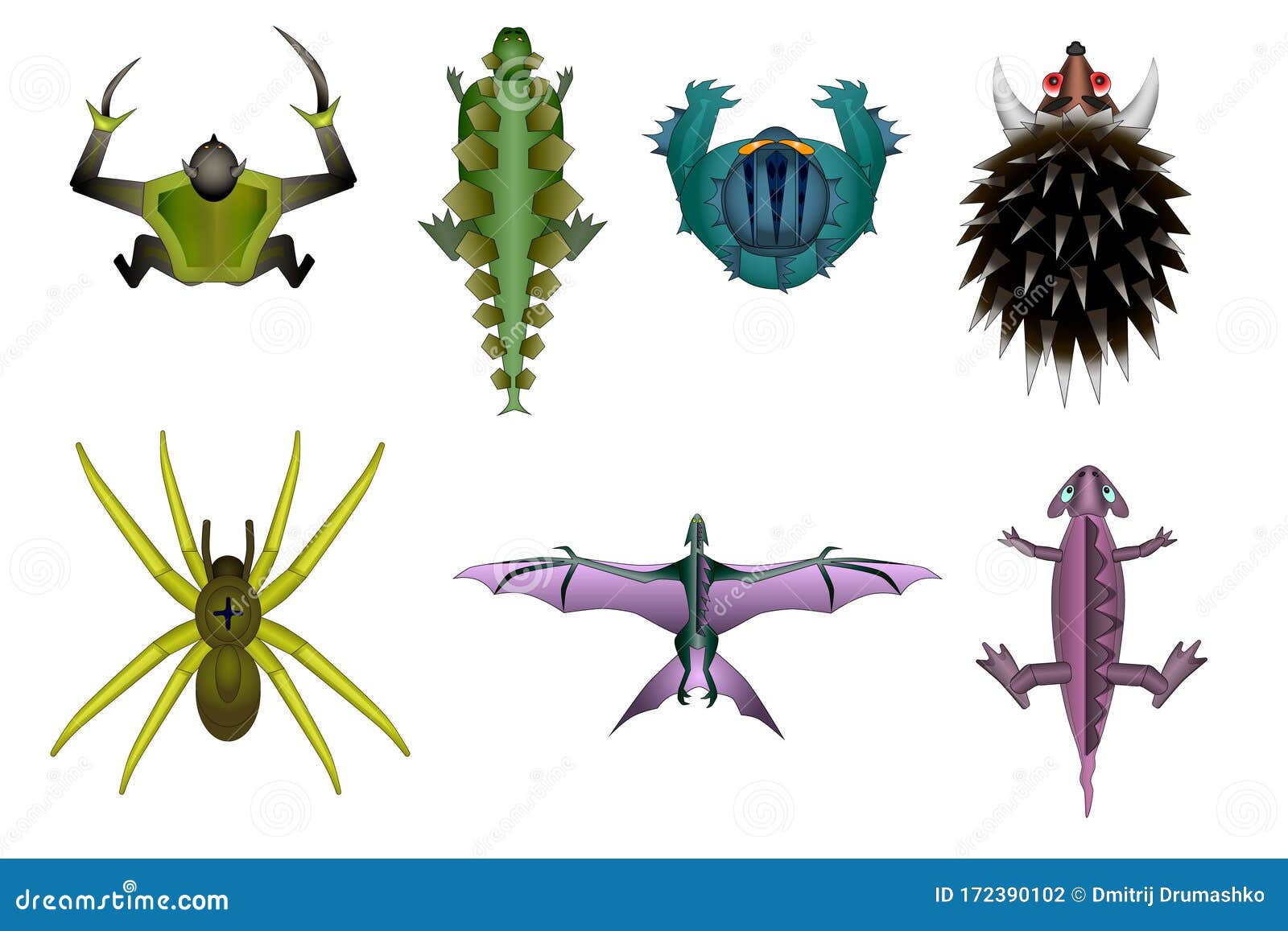 Set of monsters stock illustration. Illustration of spider - 172390102