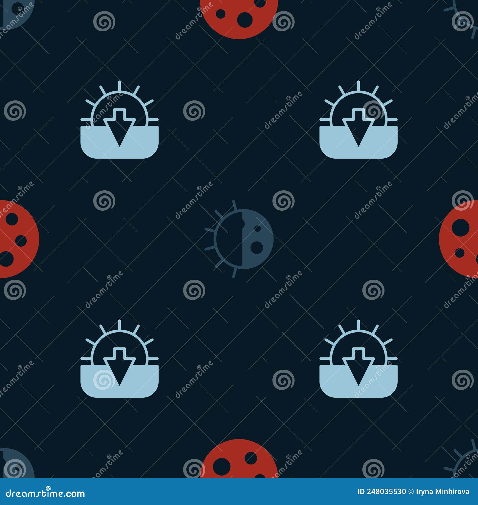 Set Moon, Day Night Cycle and Sunset on Seamless Pattern. Vector Stock ...
