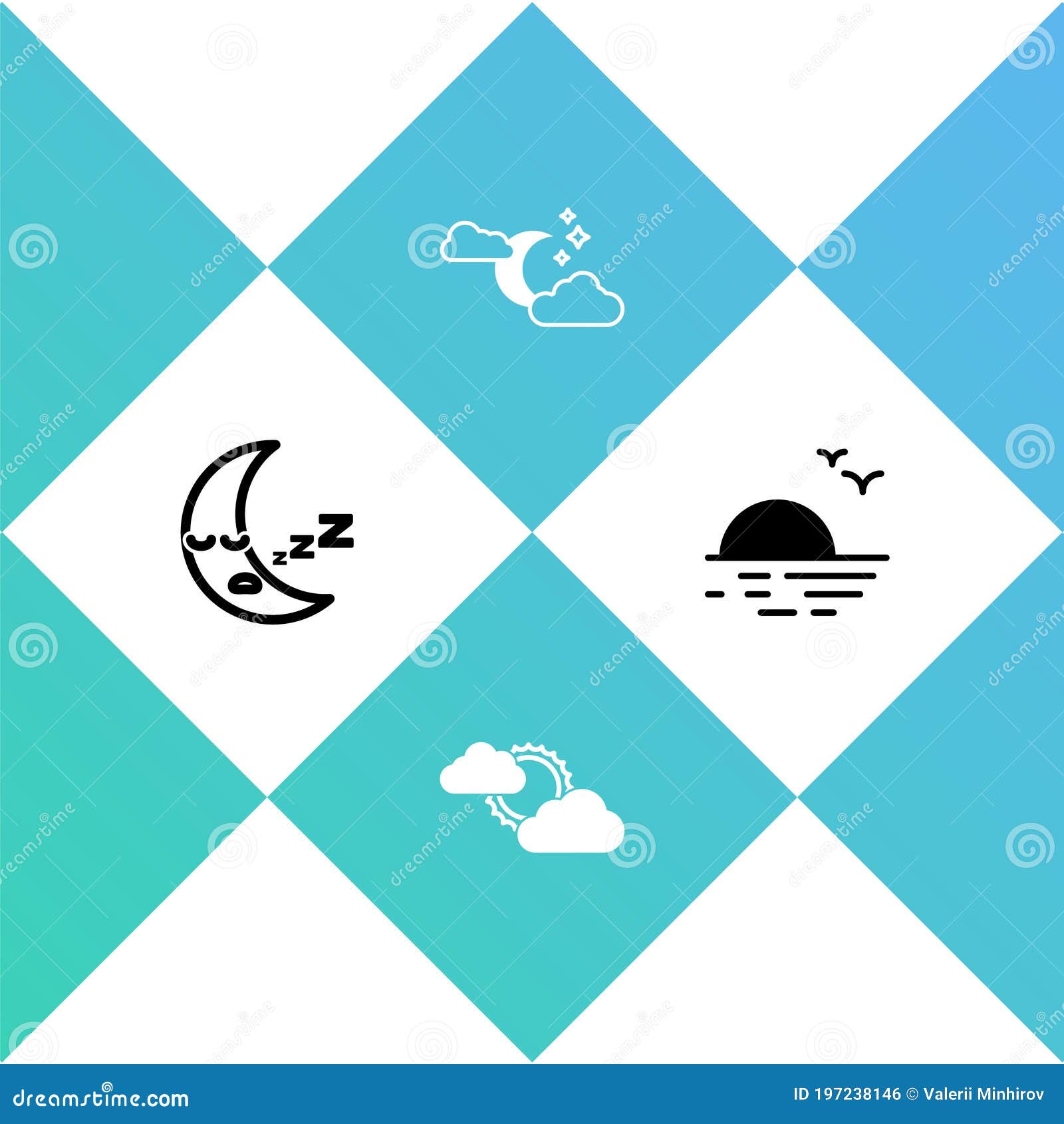 Set Moon Icon, Sun and Cloud Weather, Cloud with Moon Stars and Sunset ...