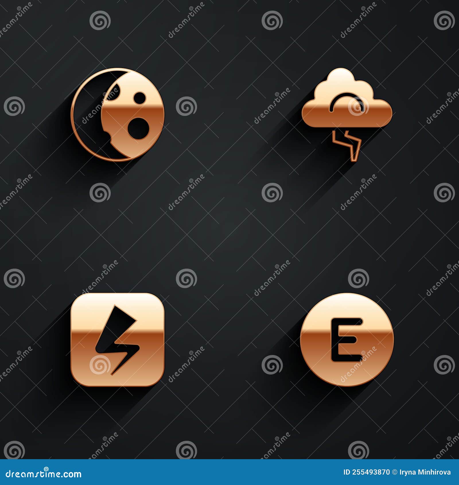 Set Moon Phases, Cloud and Lightning, Lightning Bolt and Compass West ...