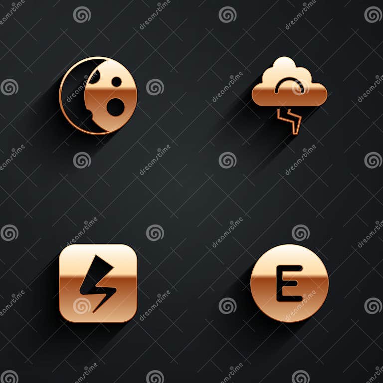 Set Moon Phases, Cloud and Lightning, Lightning Bolt and Compass West ...