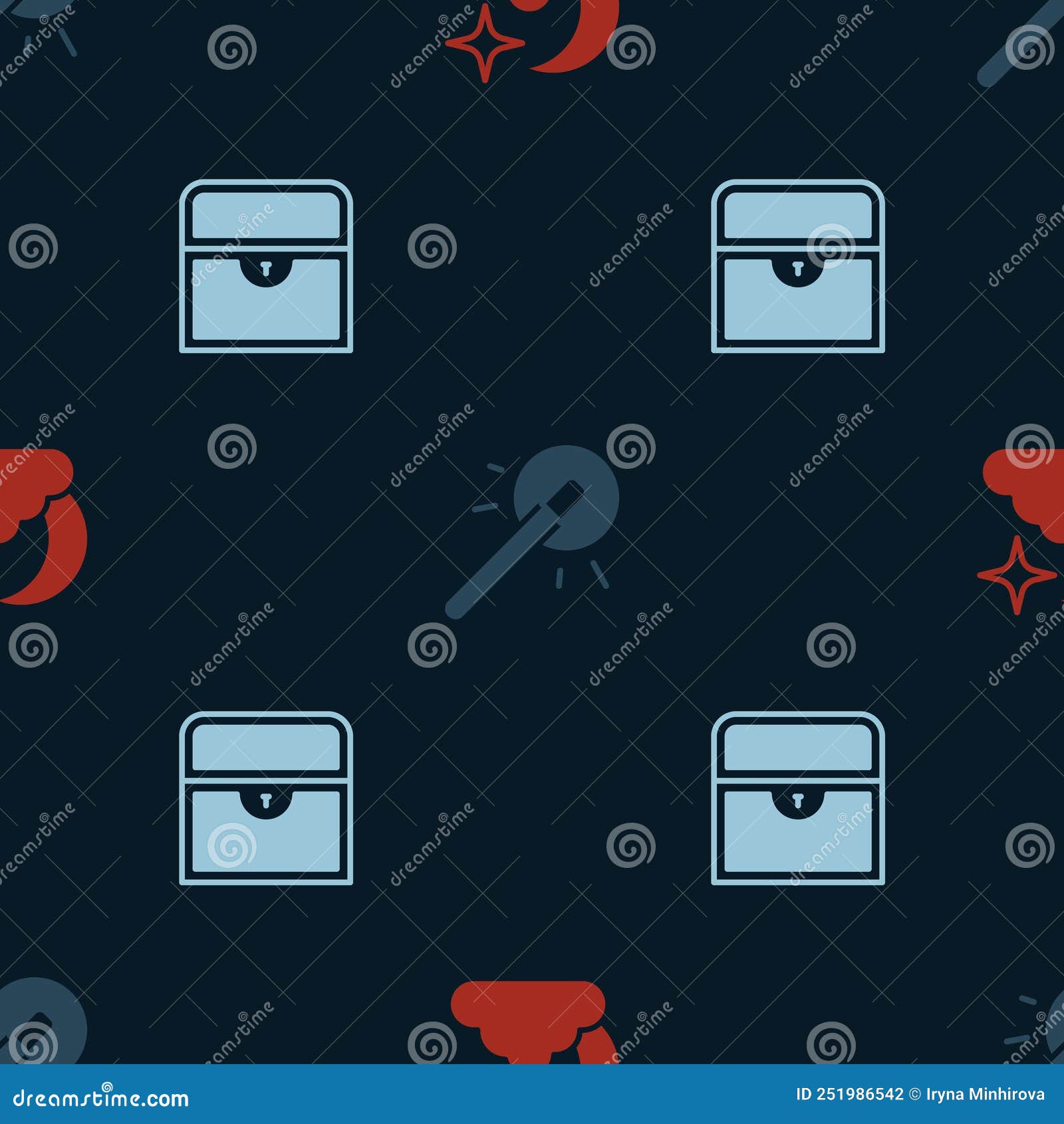 Set Moon and Stars, Magic Wand and Antique Treasure Chest on Seamless ...