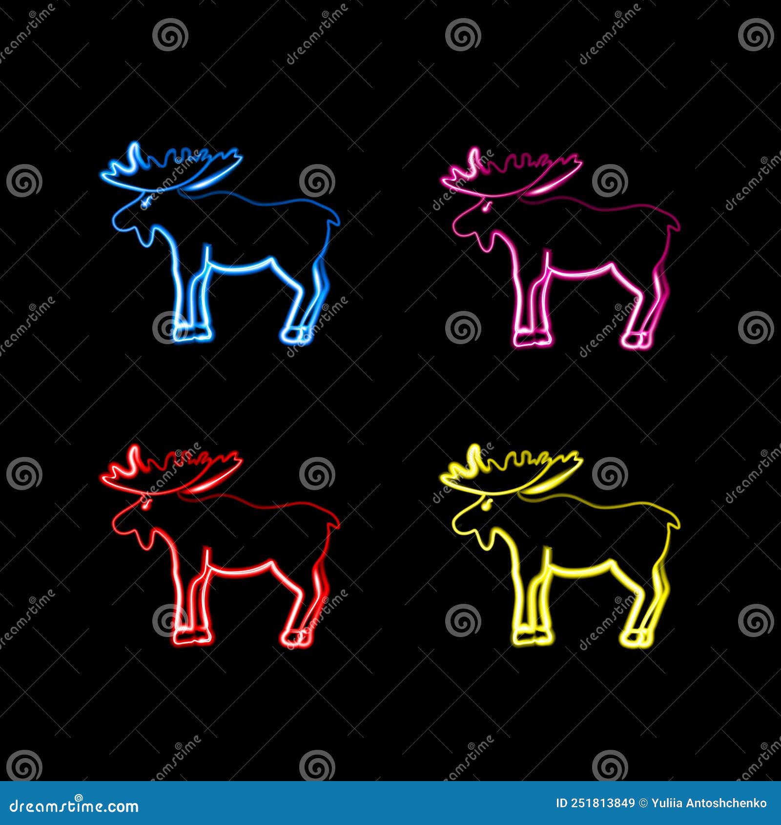 Set of Moose in Different Colors. Stock Illustration - Illustration of ...