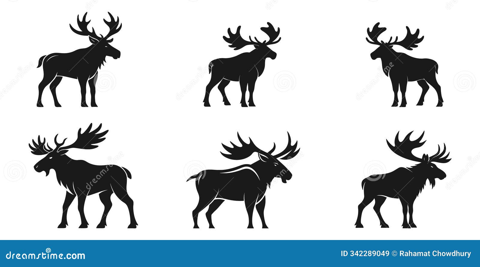 Set of Moose Silhouette Vector, Wild Moose for Wildlife, Standing, Walking Stock Vector ...