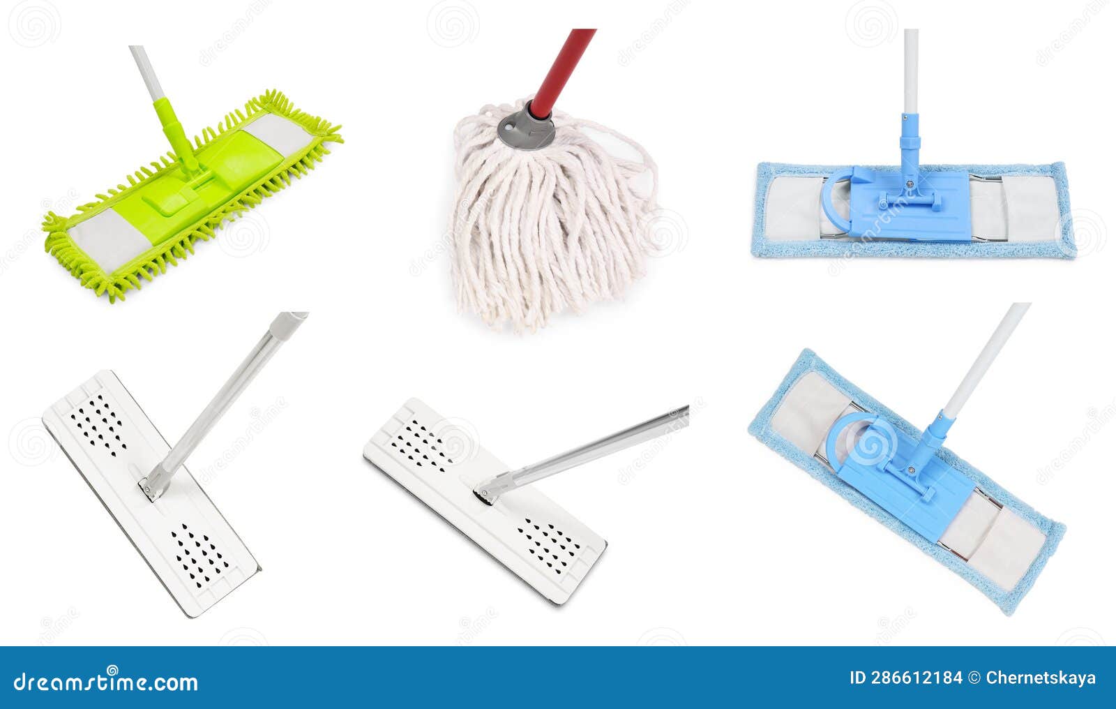 Set of Different Mops on White Background Stock Photo - Image of ...