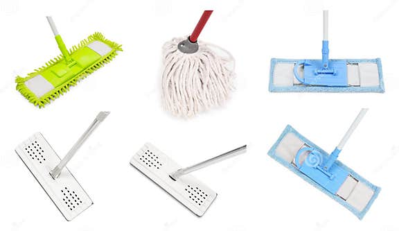 Set of Different Mops on White Background Stock Photo - Image of ...