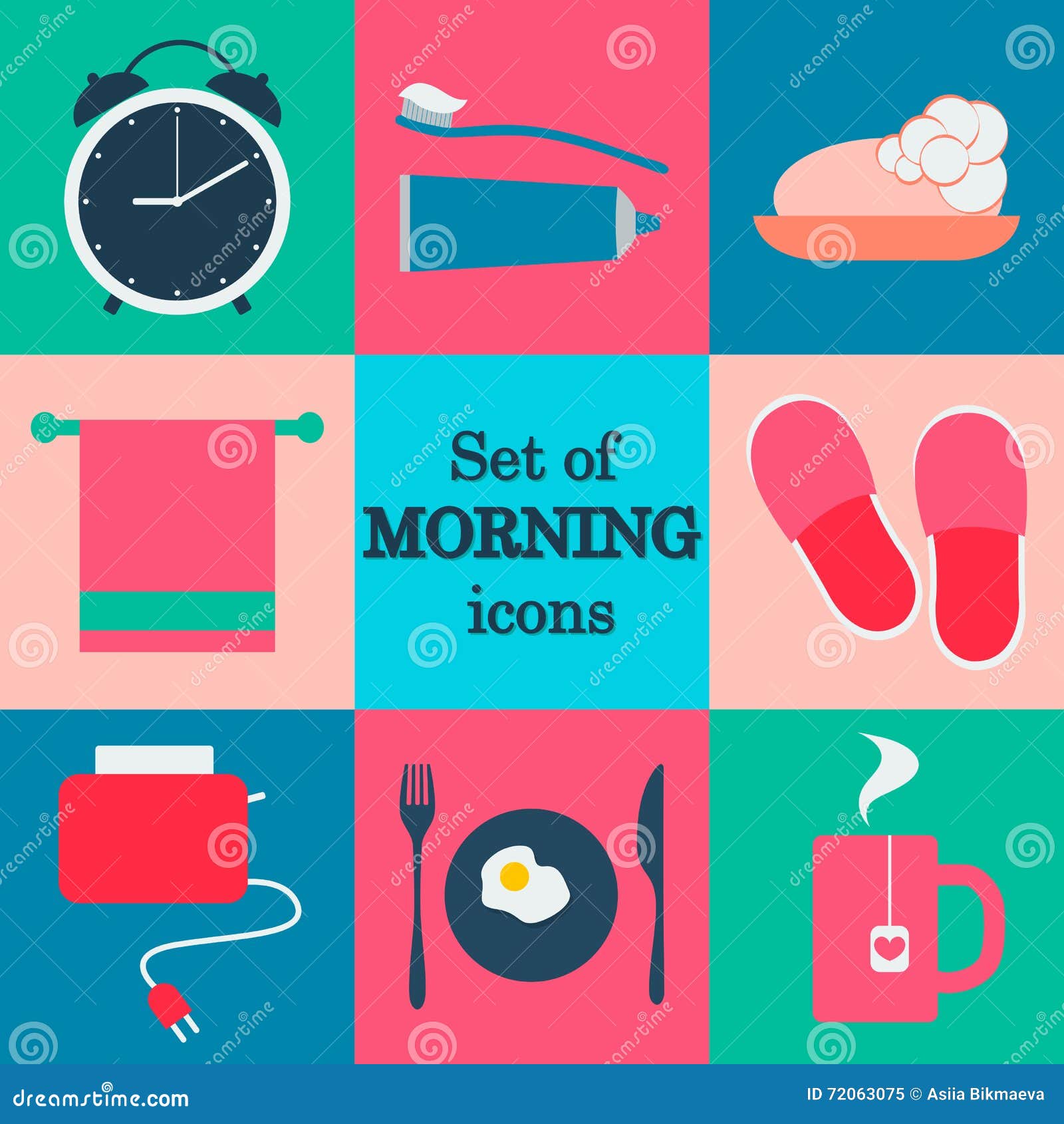 Set of Morning Icons.Flat Vector Design.Morning Routine. Stock Vector ...