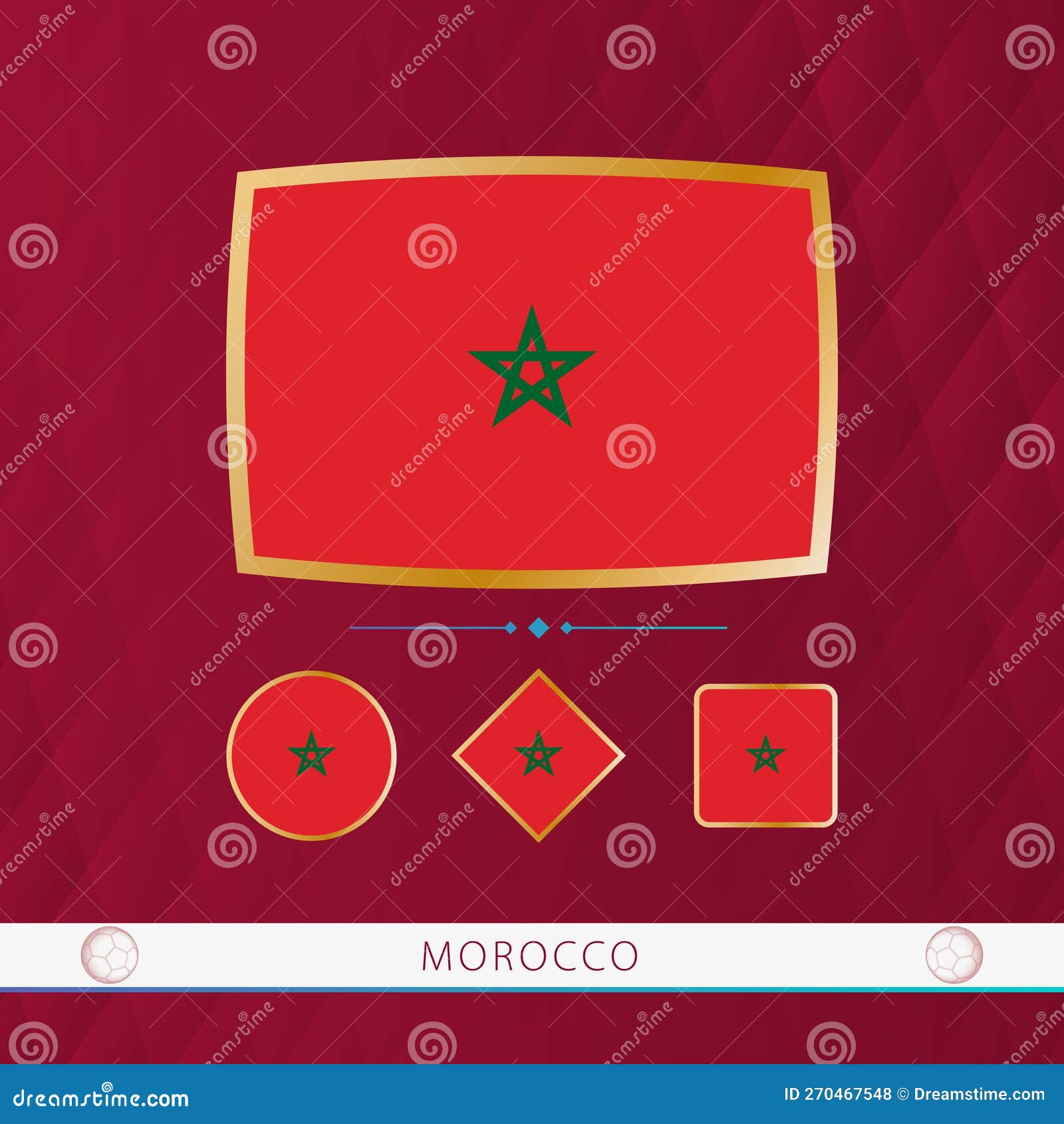 Set of Morocco Flags with Gold Frame for Use at Sporting Events on a ...
