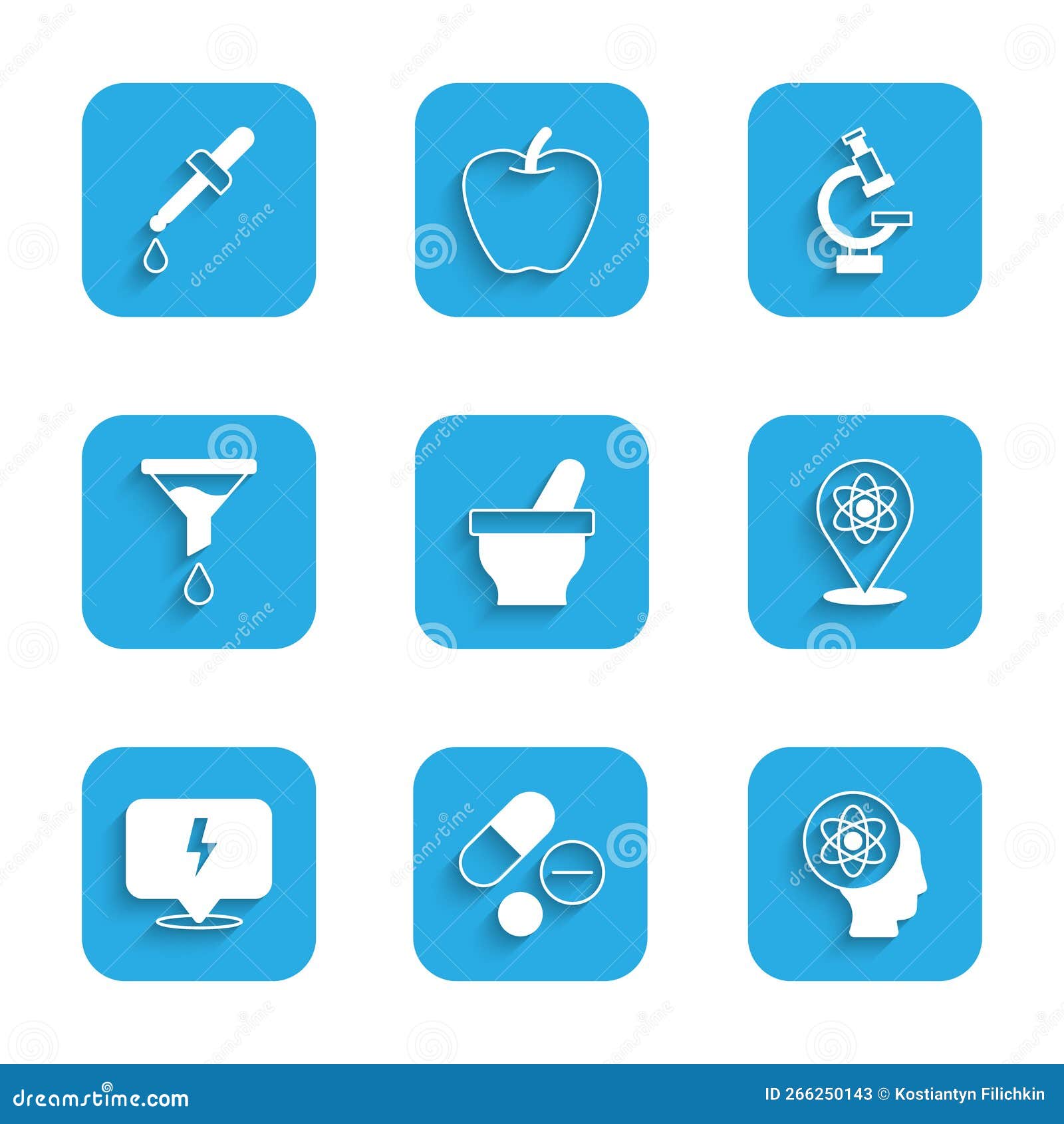 Set Mortar and Pestle, Medicine Pill Tablet, Atom, Lightning Bolt ...