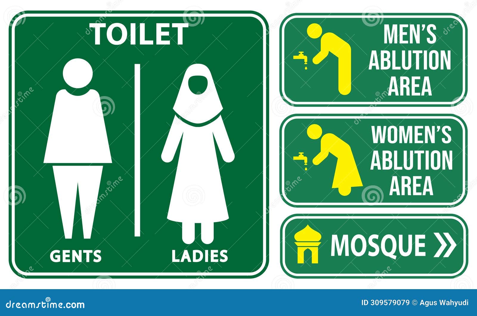 Set Of Moslem Restroom Sign Or Ablution Sign Isolated. 3D Illustration ...