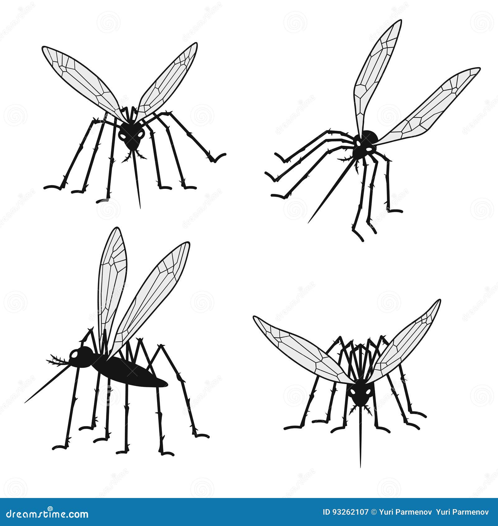 Set of Mosquito Silhouettes Isolated on White Background. Vector Stock ...