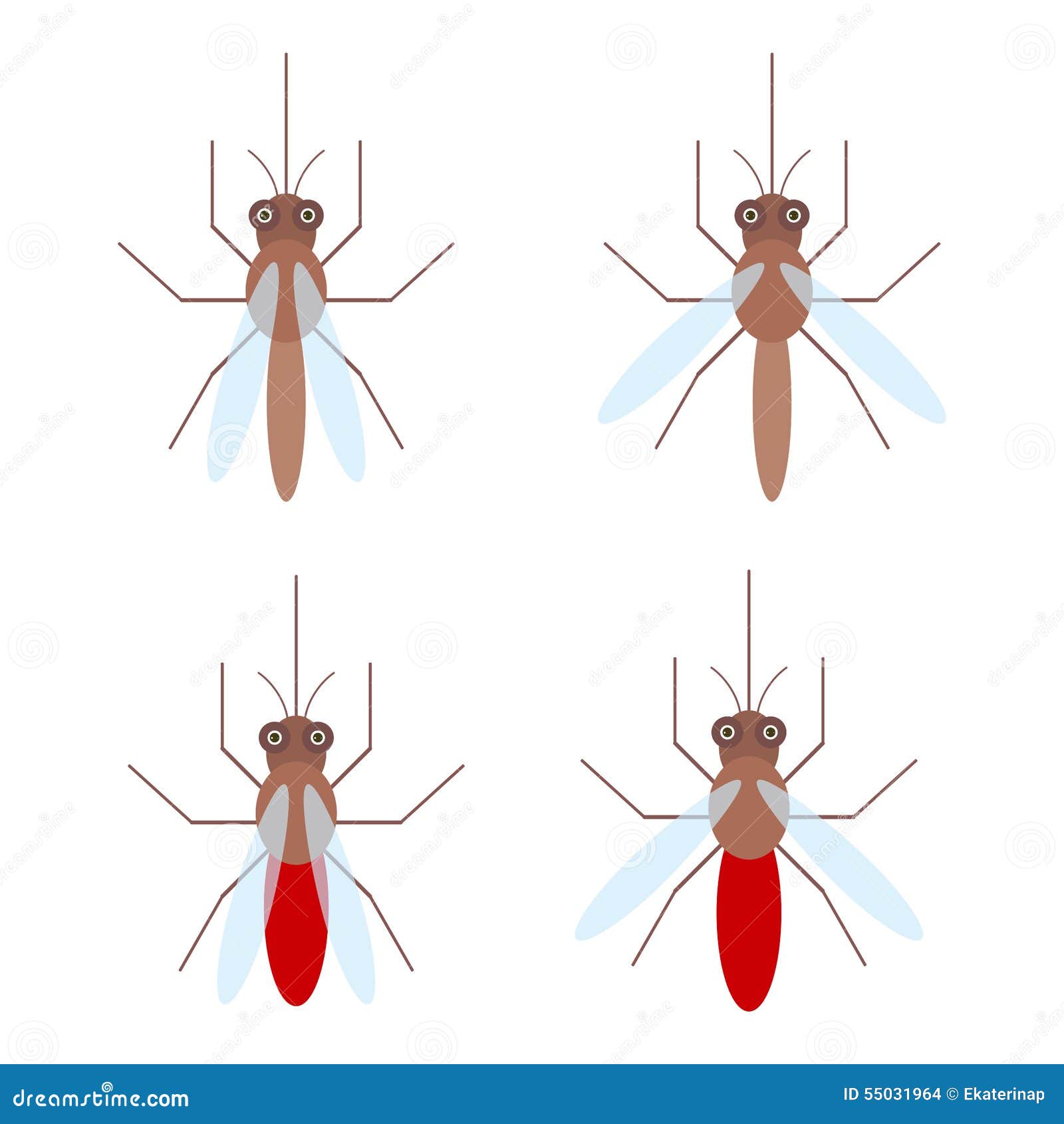 Set Of Mosquitoes With Blood, Isolated On White Vector Illustration ...