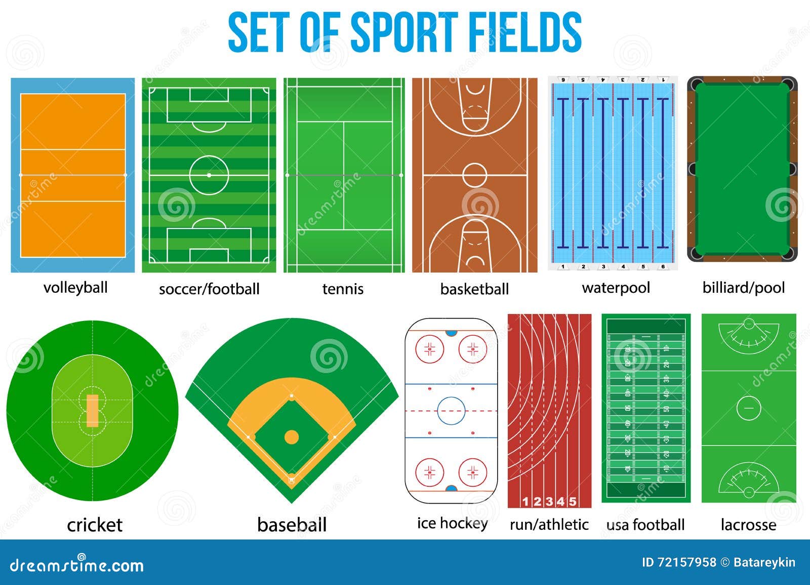 Set of Most Popular Sample Sport Fields. Stock Vector - Illustration of ...