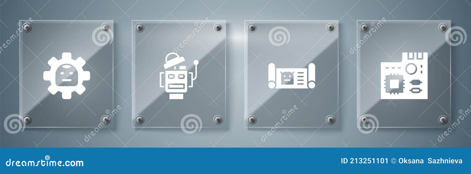 Set Motherboard Digital Chip, Robot Blueprint, and . Square Glass ...