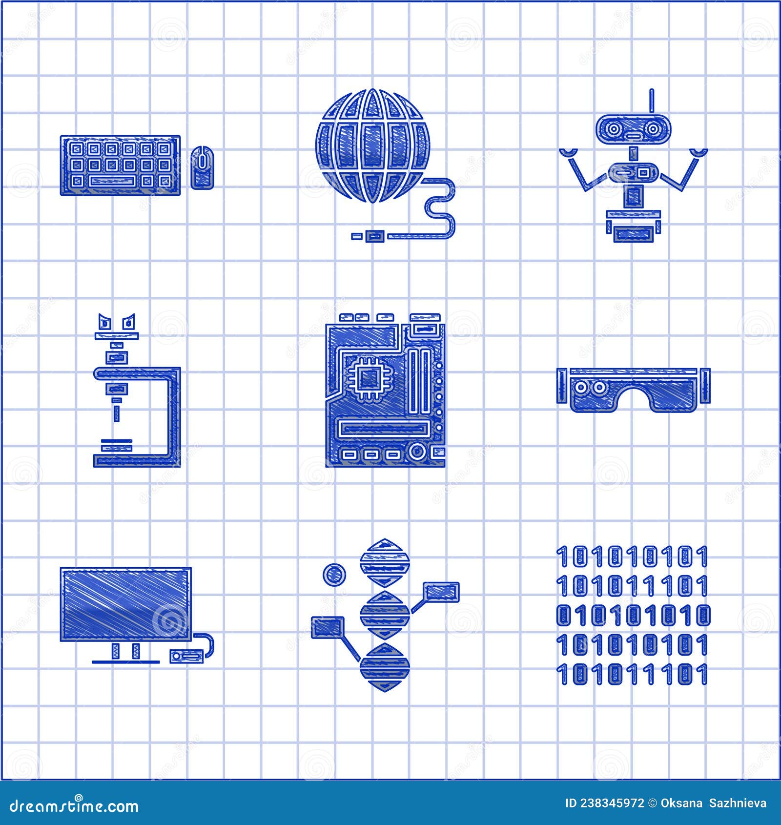 Set Motherboard, DNA Symbol, Binary Code, Smart Glasses, Tv, Microscope ... Set Motherboard, DNA Symbol, Binary Code, Smart Glasses, Tv, Microscope ...
