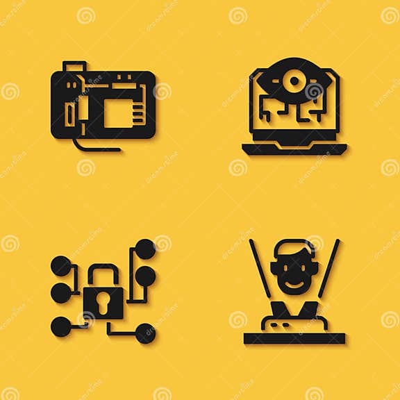 Set Motherboard, Hologram, Cyber Security and Computer Vision Icon with ...