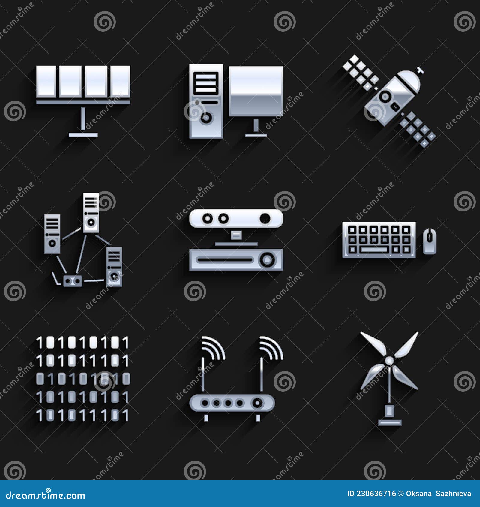 Set Motion Sensor, Router and Wi-fi Signal, Wind Turbine, Keyboard ...