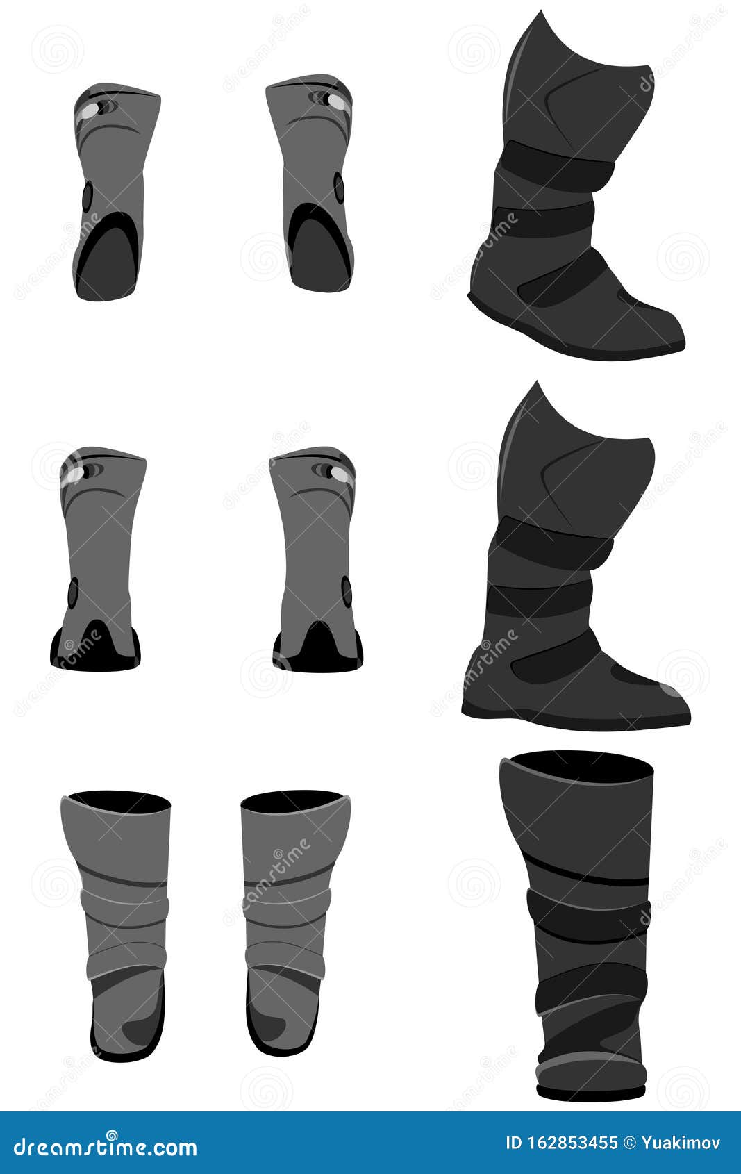 Set of Motocross Boots Different Angles View Isolated Vector ...