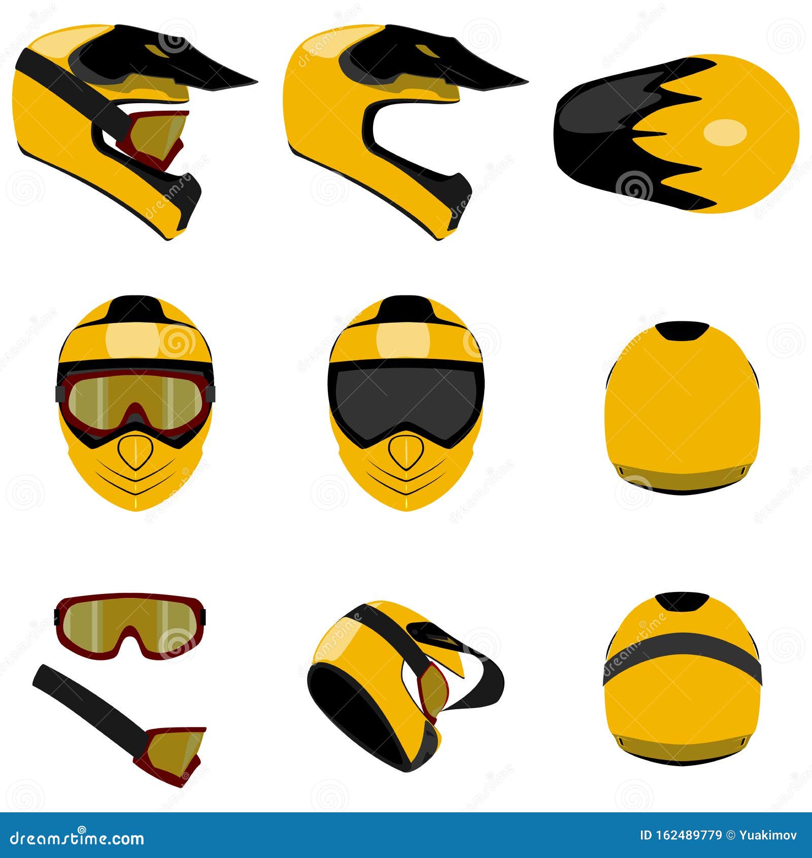 Set of Motocross Helmets Different Angles View Isolated Vector ...