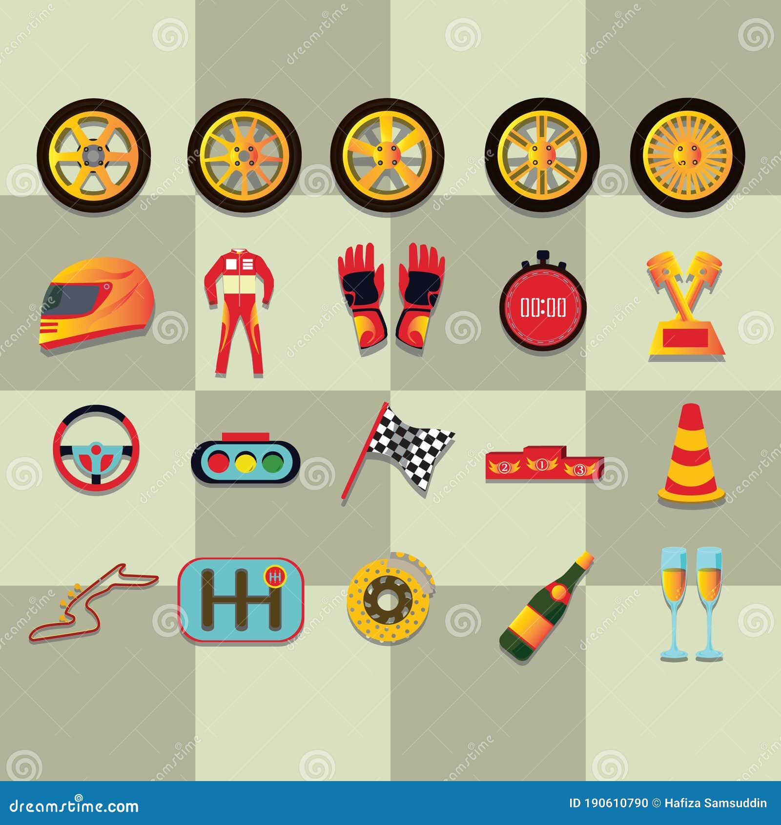 Set of Motor Racing Icons. Vector Illustration Decorative Design Stock ...