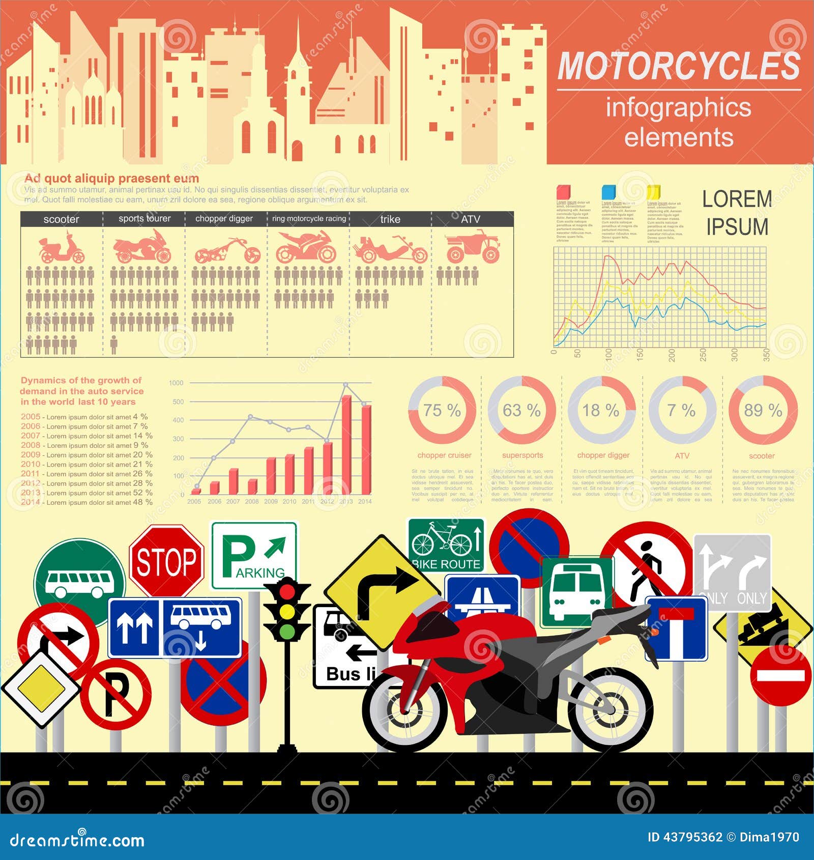 Set of Motorcycles Elements, Transportation Infographics Stock Vector ...