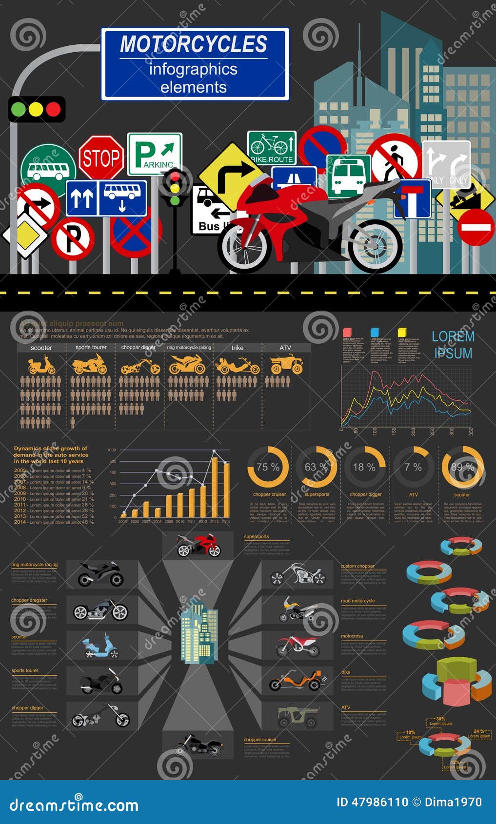 Set of Motorcycles Elements, Transportation Infographics Stock Vector ...