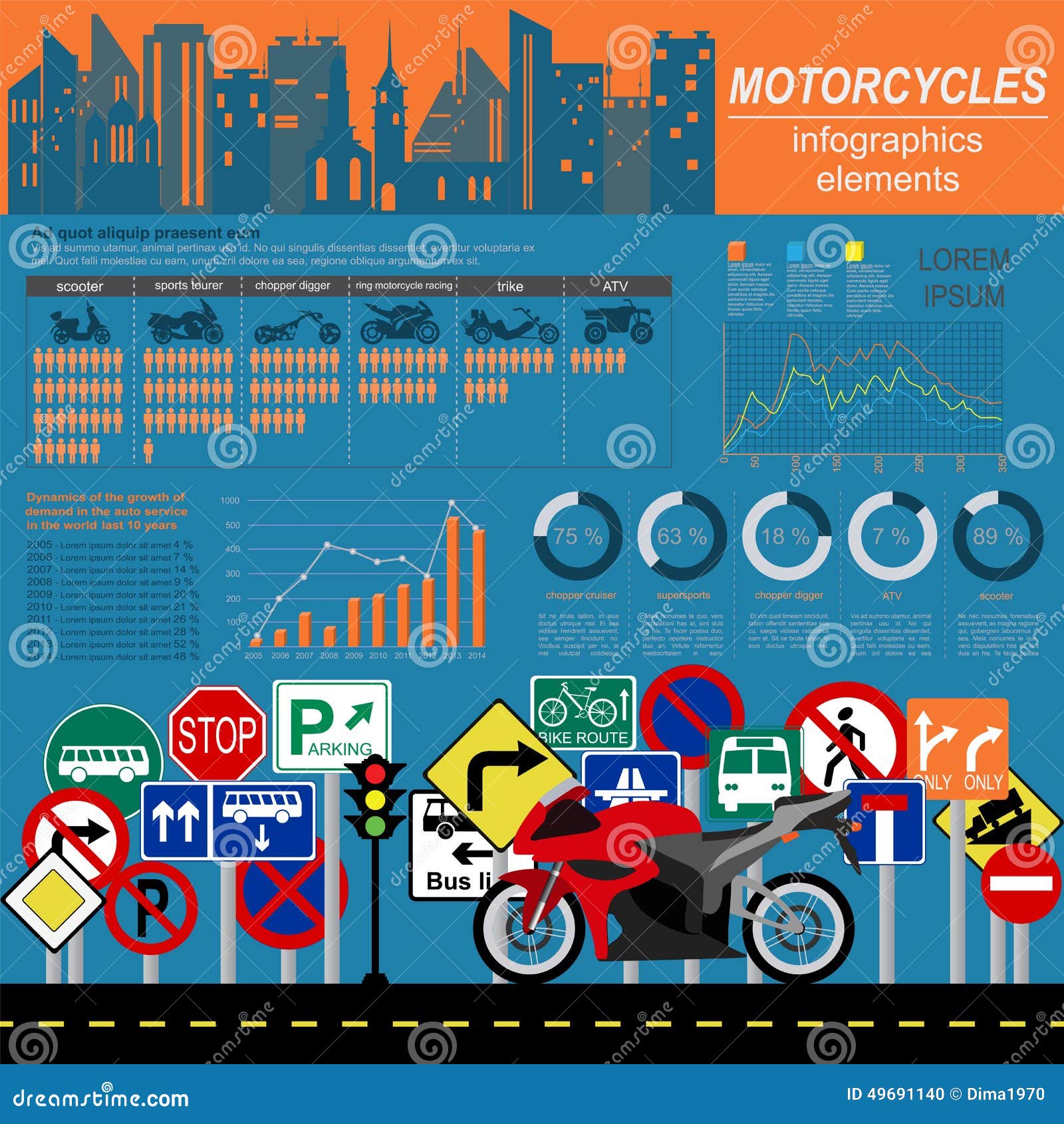 Set of Motorcycles Elements, Transportation Infographics Stock Vector ...
