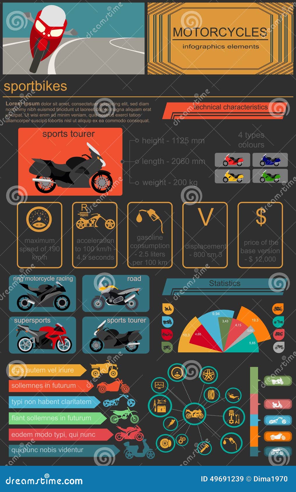 Set of Motorcycles Elements, Transportation Infographics Stock Vector ...