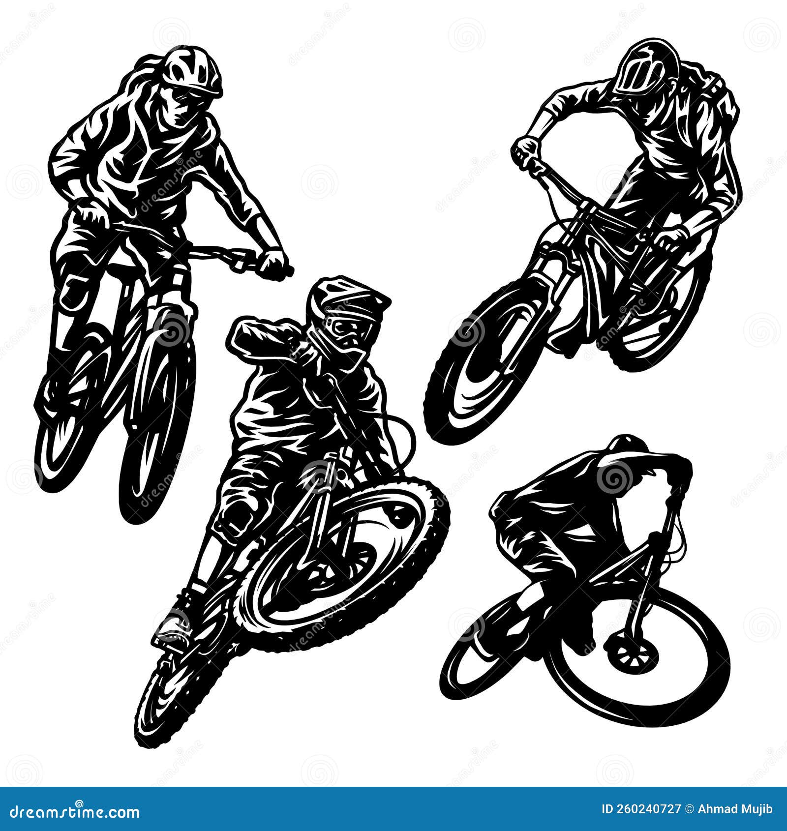 Set of Mountain Bike, Hand Drawn Line Style Stock Vector - Illustration ...