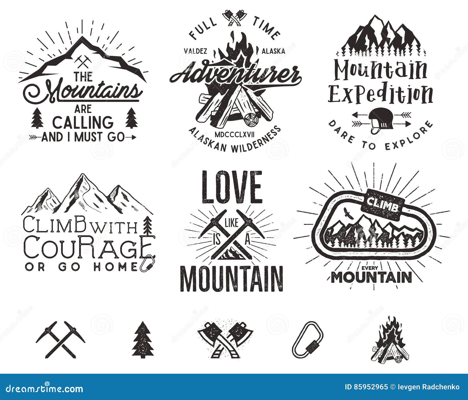 Set of Mountain Climbing Labels, Mountains Expedition Emblems, Vintage ...