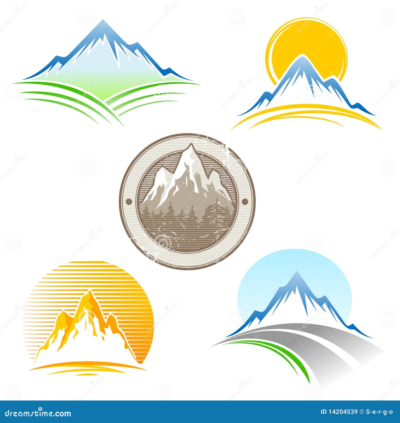 Set of mountain emblems stock illustration. Illustration of rock - 14204539