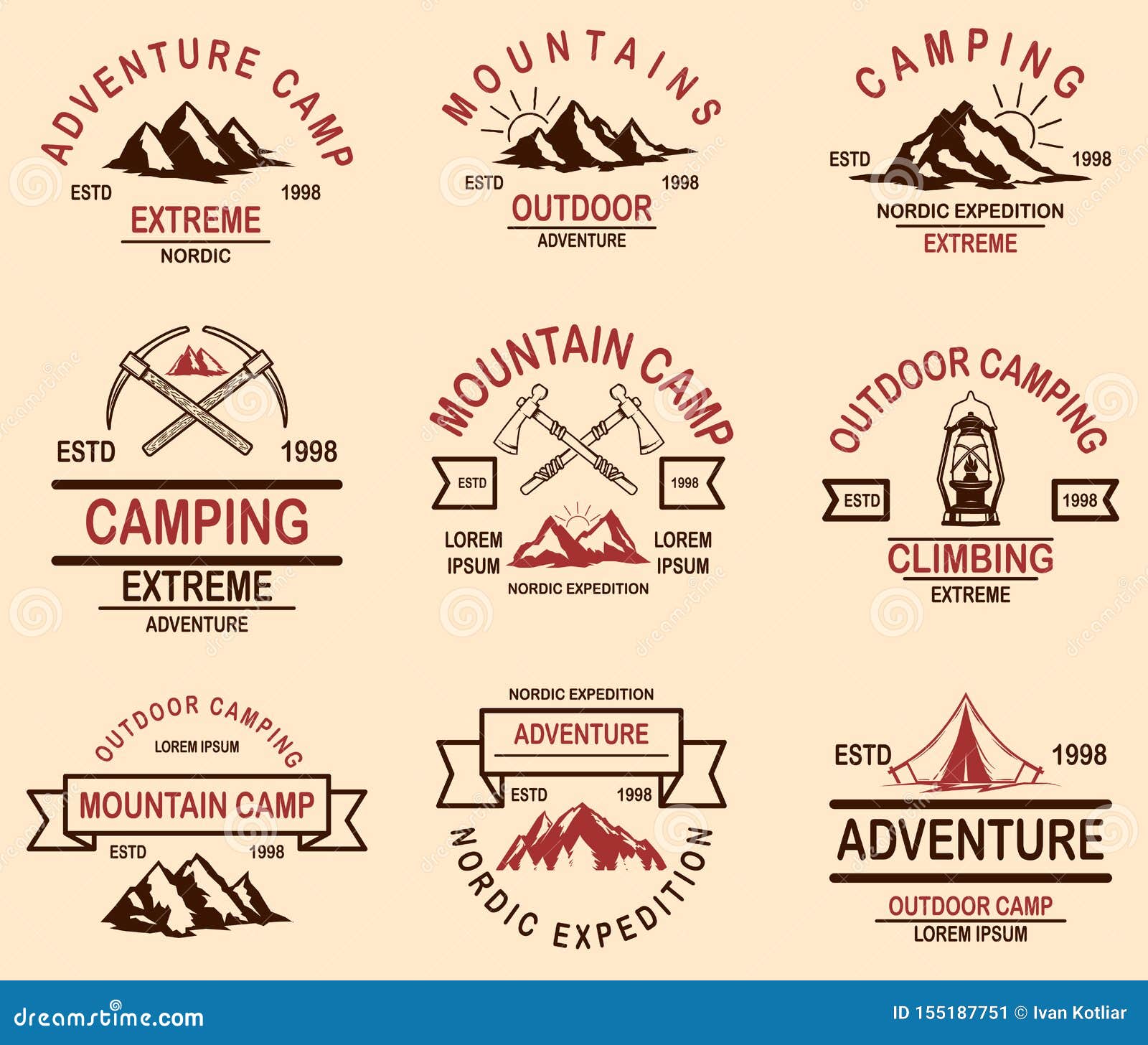 Set of Mountain Hiking Emblems. Design Element for Logo, Label, Sign ...