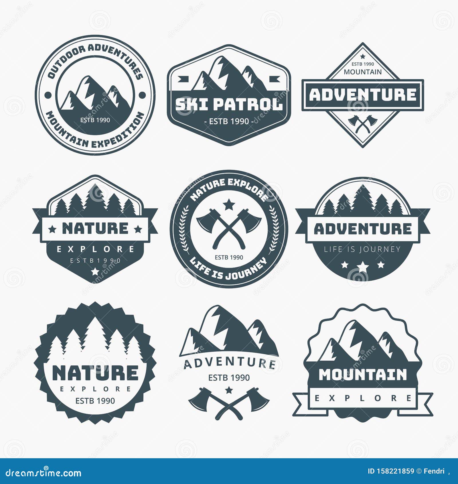 Mountain Labels. Hiking Emblems, Mountains Emblem Badges And Outdoors ...