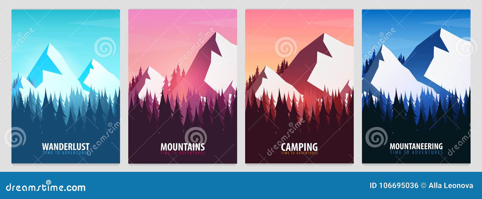 Set of Mountains Posters. Nature Landscape Background with Silhouettes ...
