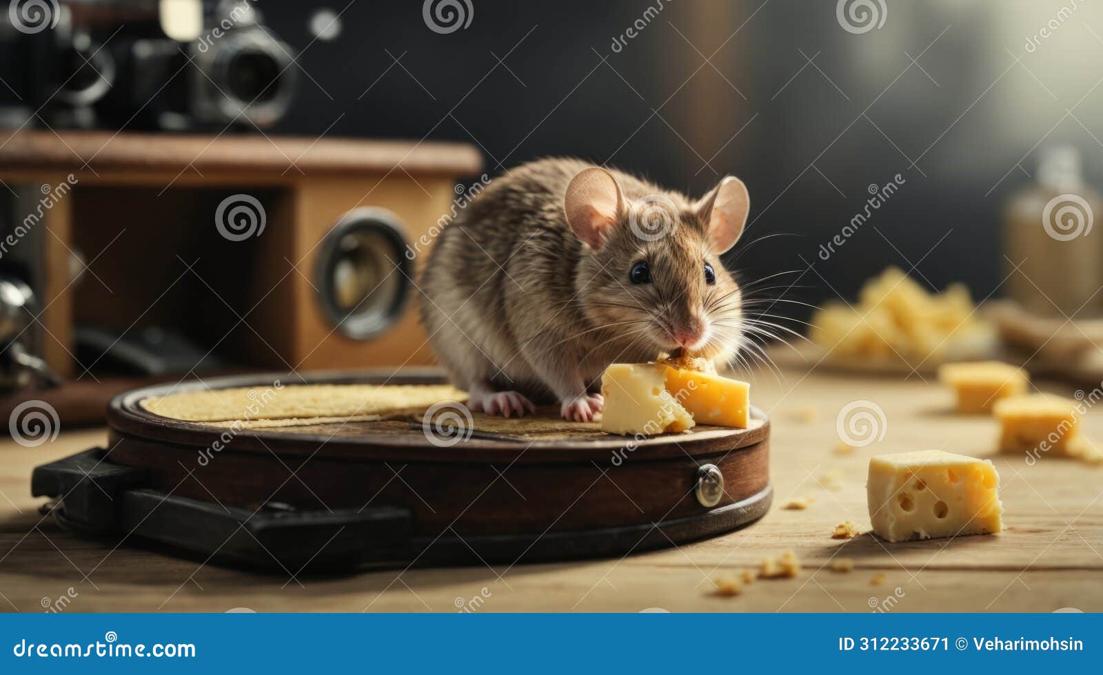 Set Mouse with Cheese in a Hole and Mousetrap on a White. Character ...