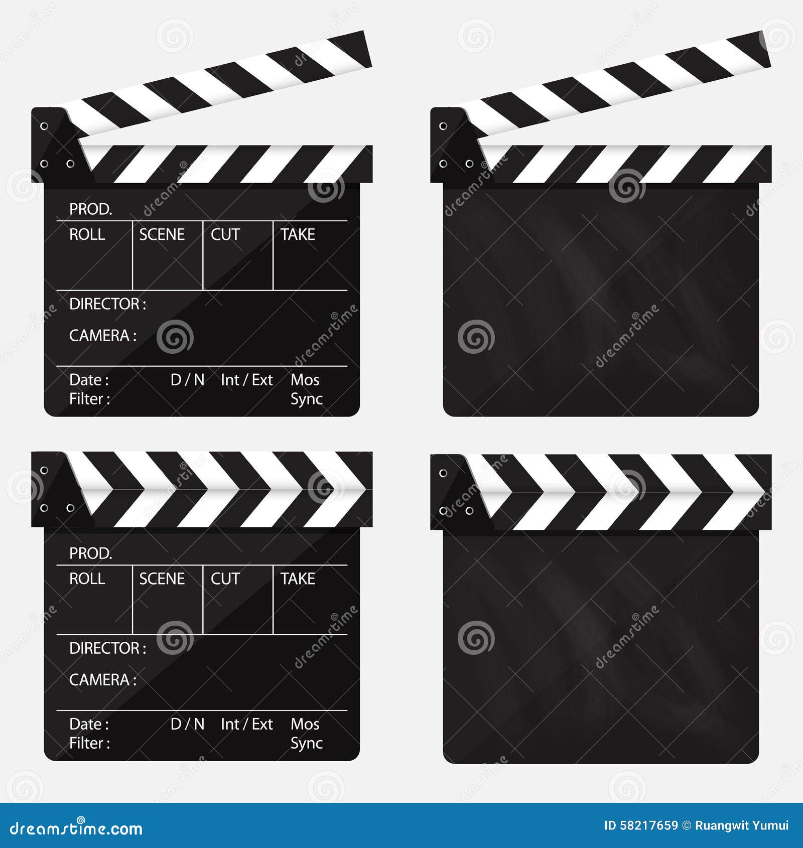 Set of Movie Clapperboard. Blank Movie Clapperboard. Vector. Stock ...