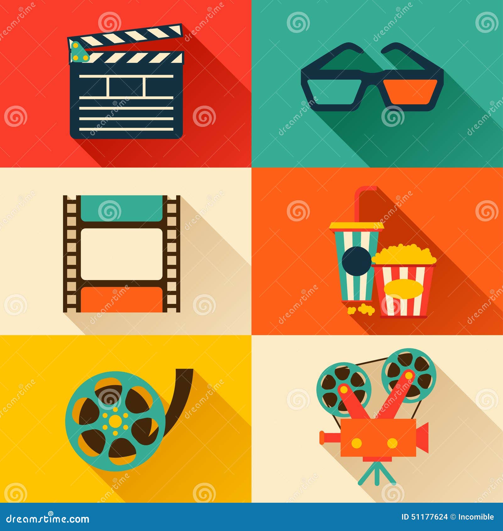 Set of Movie Design Elements in Flat Style Stock Vector - Illustration ...