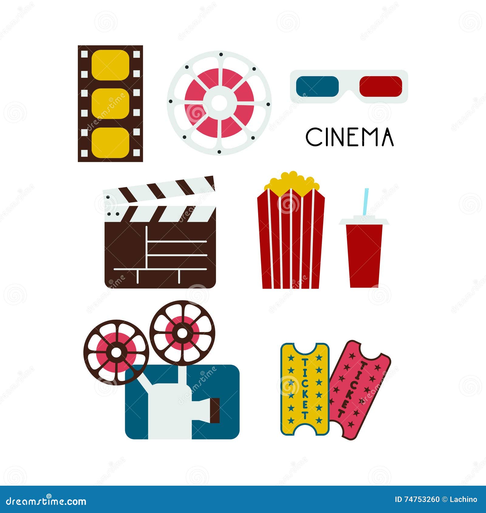Set of Movie Elements stock vector. Illustration of glasses - 74753260