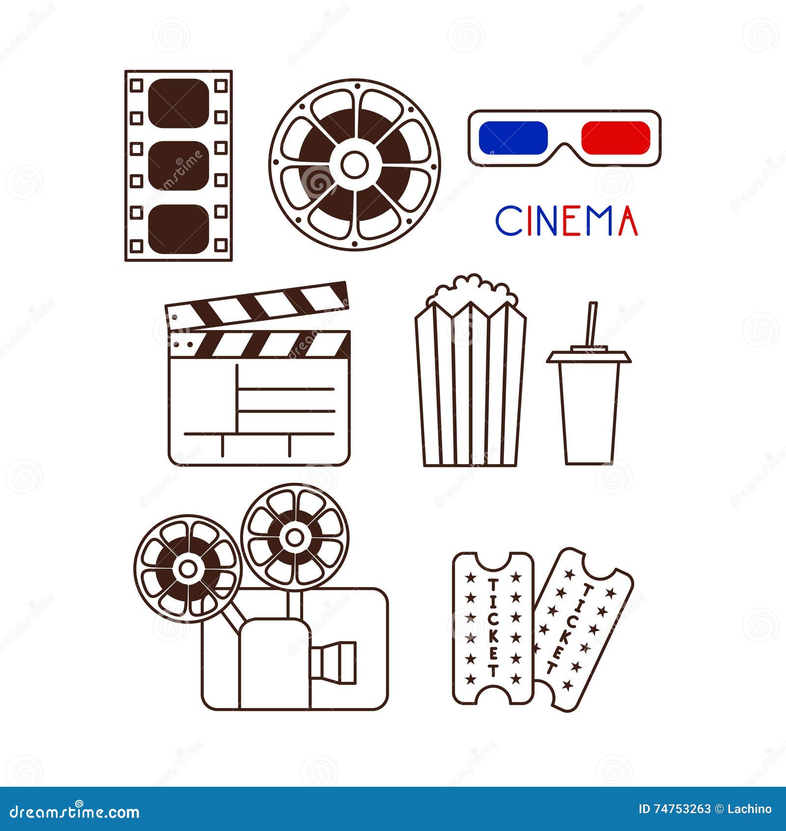 Set of Movie Elements stock vector. Illustration of collection - 74753263