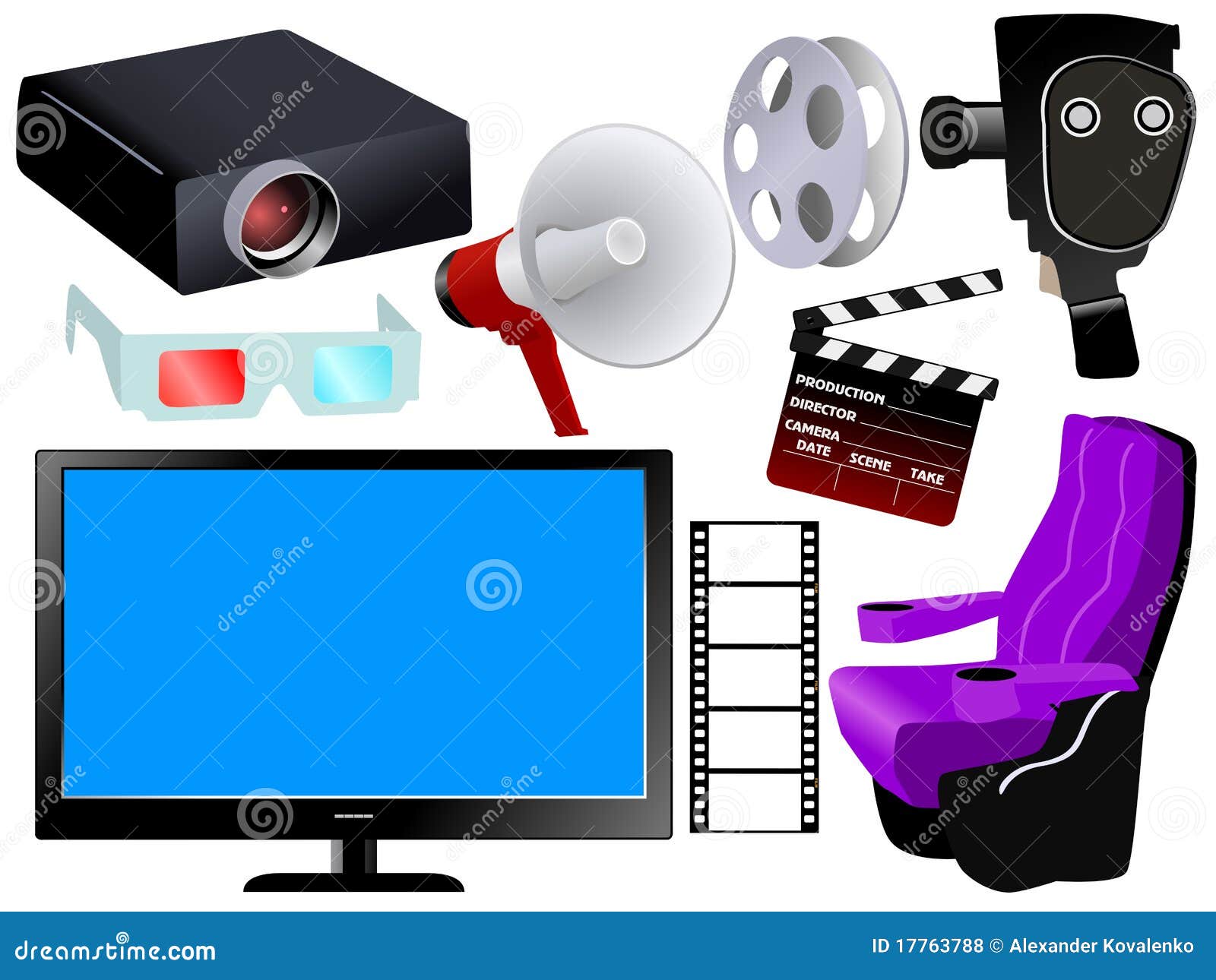 Set of movie objects stock vector. Illustration of glass - 17763788