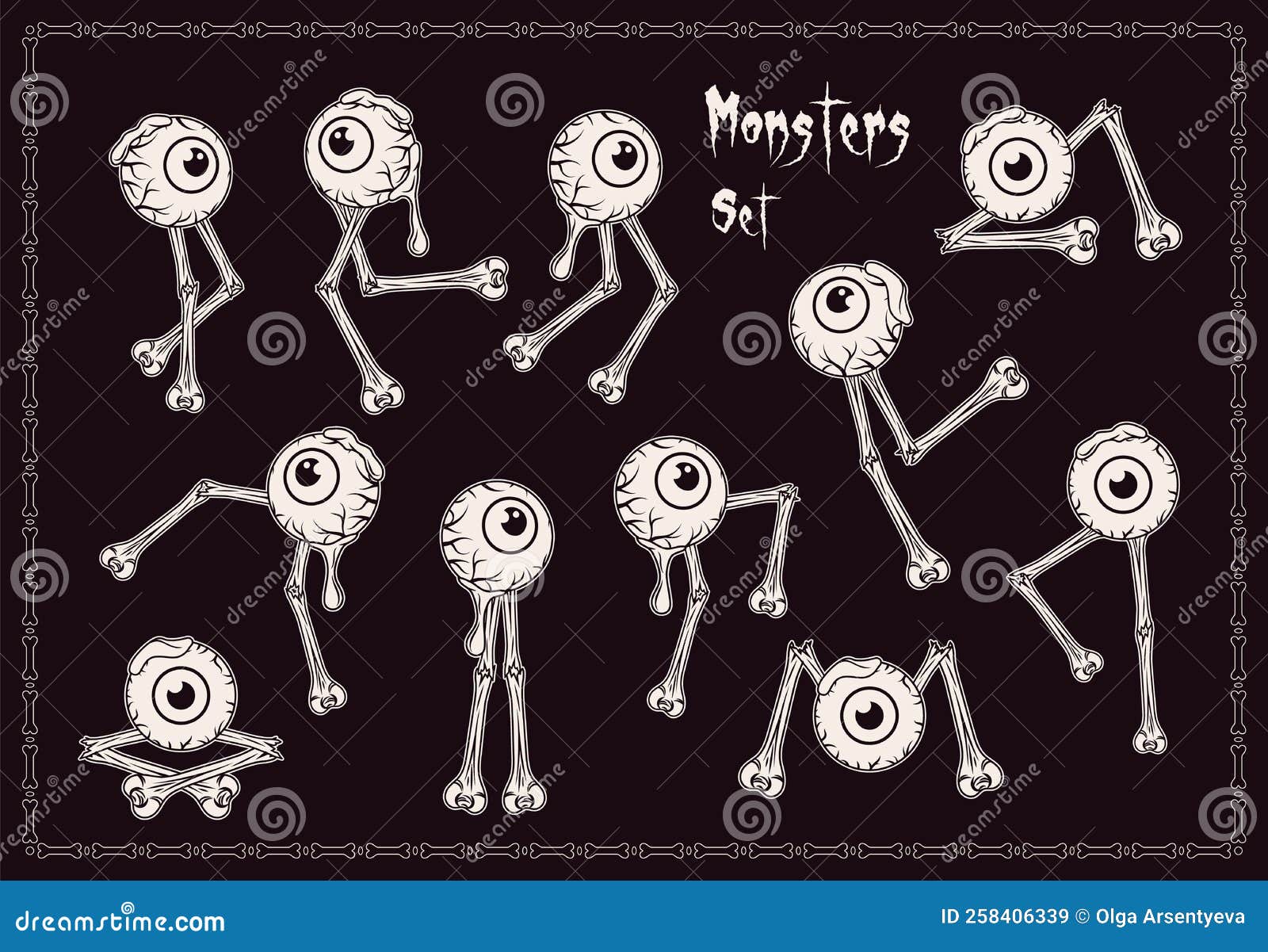 Set with Moving, Sitting Monsters Made of Bones, Human Eyeballs with ... Set with Moving, Sitting Monsters Made of Bones, Human Eyeballs with ...