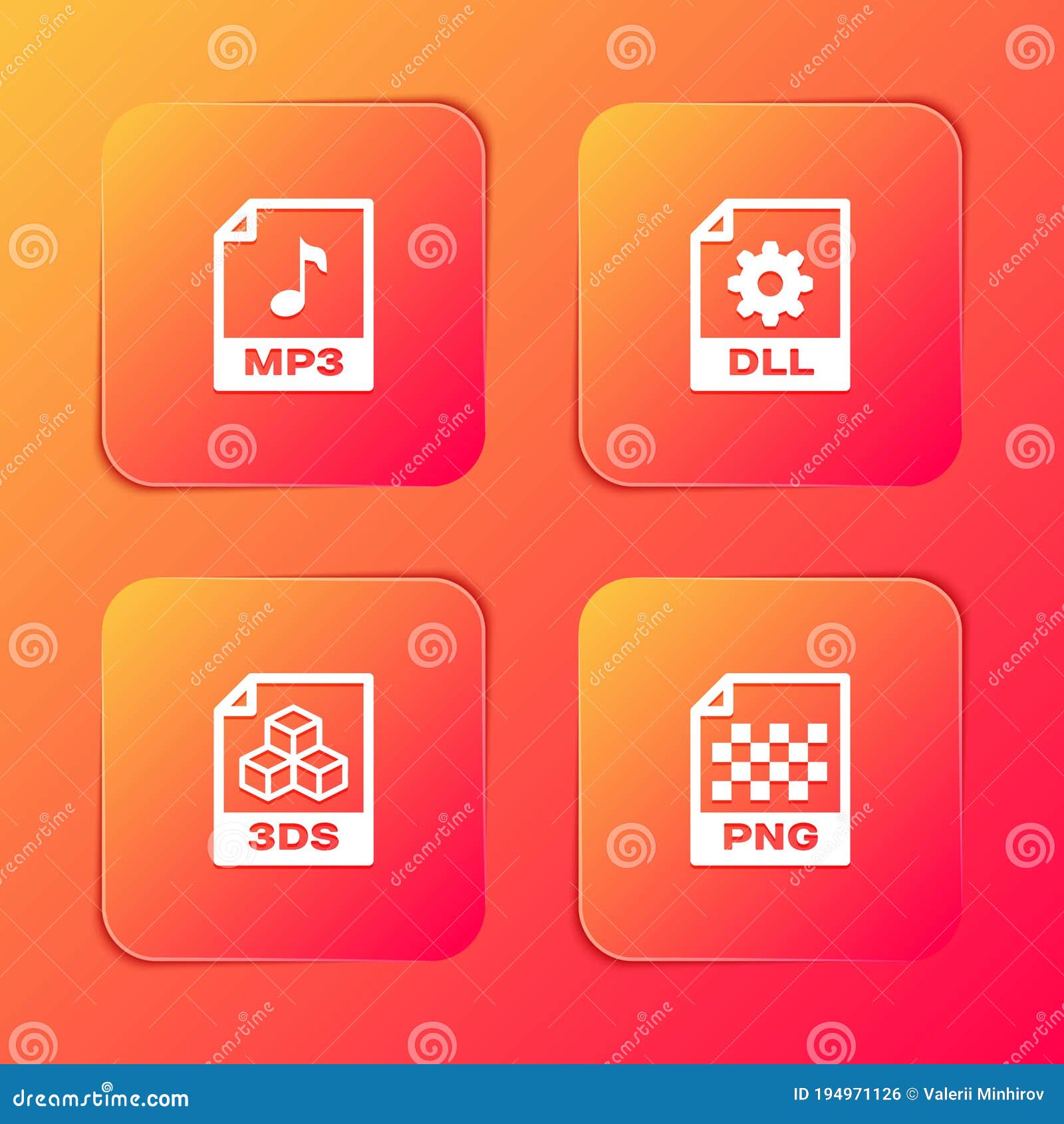 Set MP3 File Document, DLL, 3DS and PNG Icon. Vector Stock Vector ...