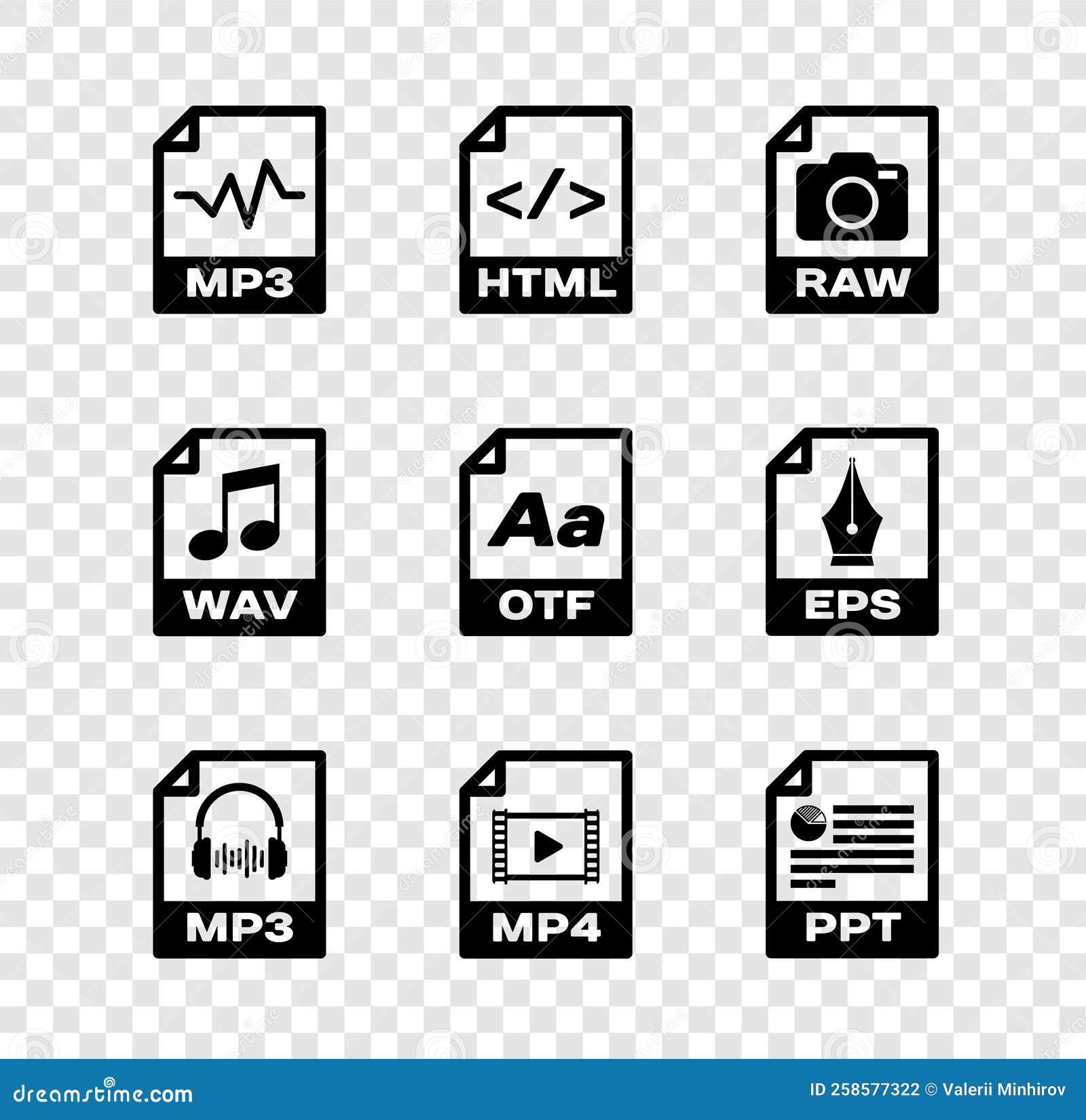 Set MP3 File Document, HTML, RAW, , MP4 and PPT Icon. Vector Stock ... Set MP3 File Document, HTML, RAW, , MP4 and PPT Icon. Vector Stock ...