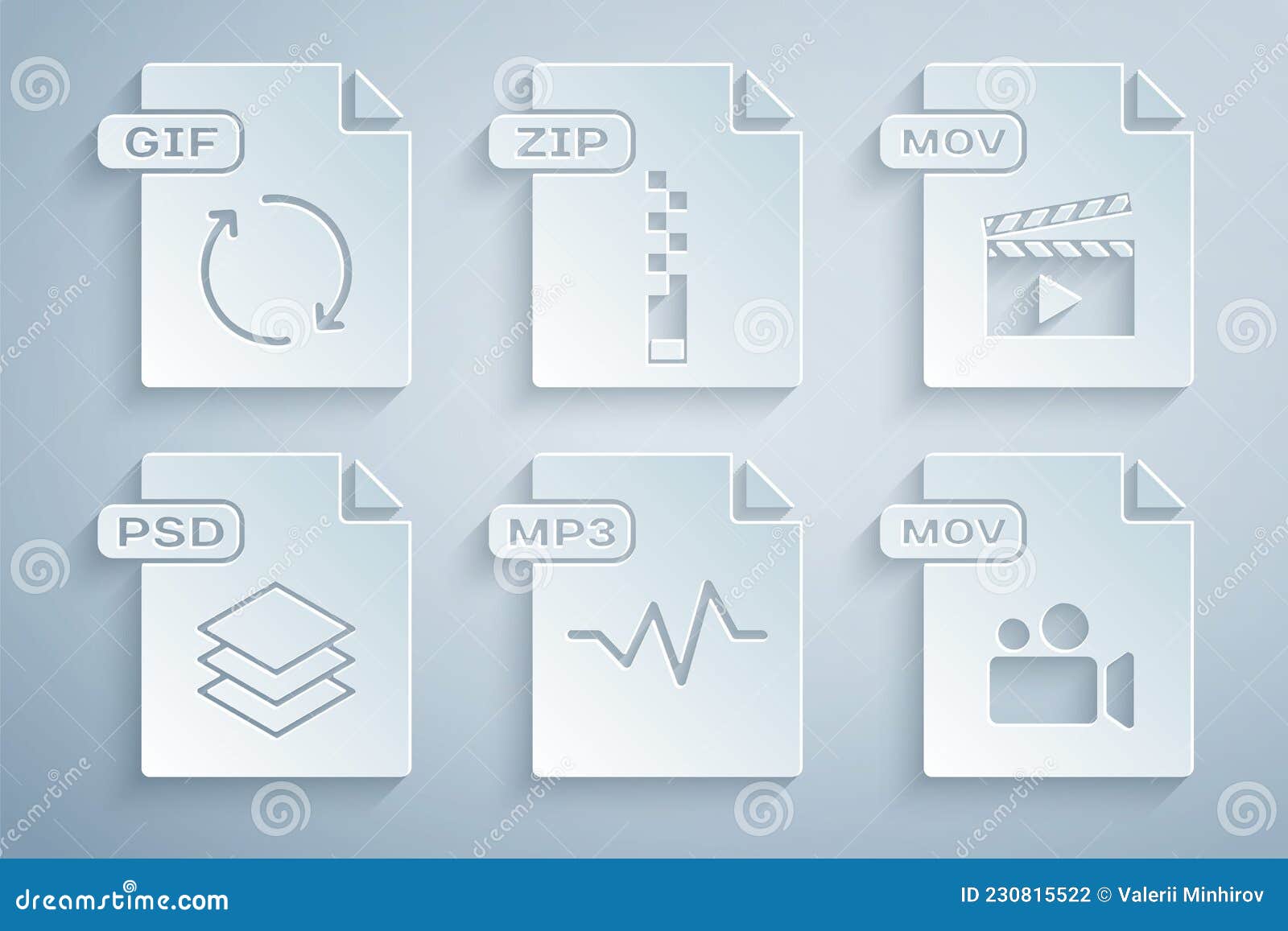 Set MP3 File Document, MOV, PSD, ZIP and GIF Icon. Vector Stock ... Set MP3 File Document, MOV, PSD, ZIP and GIF Icon. Vector Stock ...