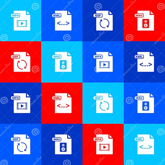 Set MP4 File Document, XML, GIF and WAV Icon. Vector Stock Illustration ... Set MP4 File Document, XML, GIF and WAV Icon. Vector Stock Illustration ...