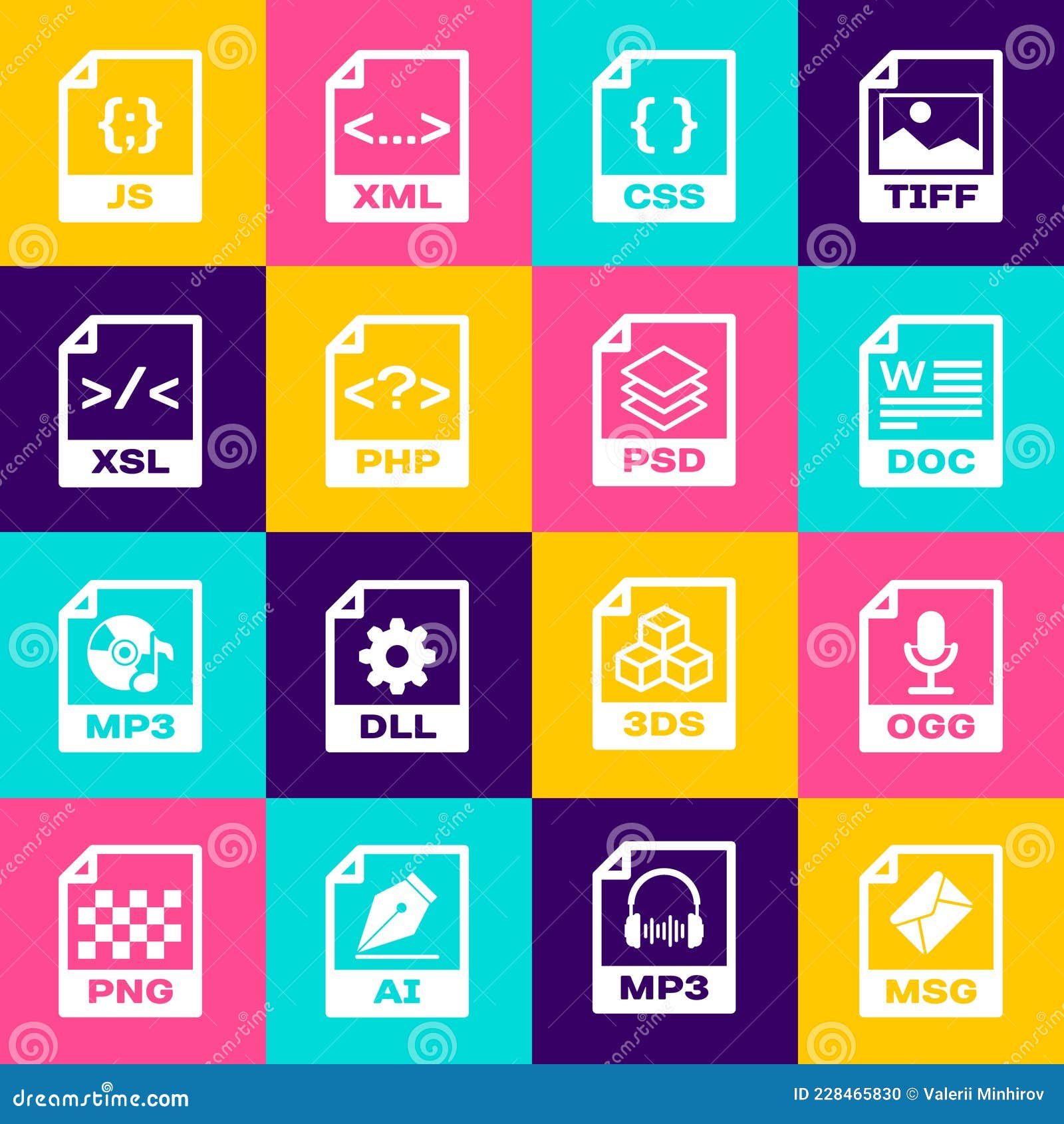 Set Msg File Document Ogg Doc Css Php And Xsl Icon Vector Stock