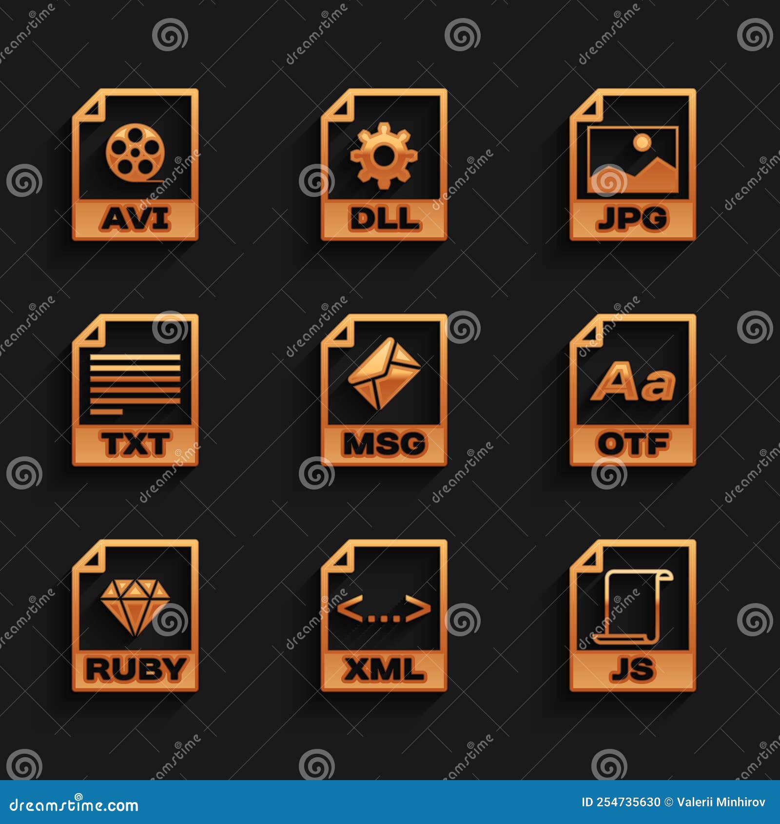 Set Msg File Document Xml Js Otf Ruby And Txt Icon Vector Stock Vector Illustration Of