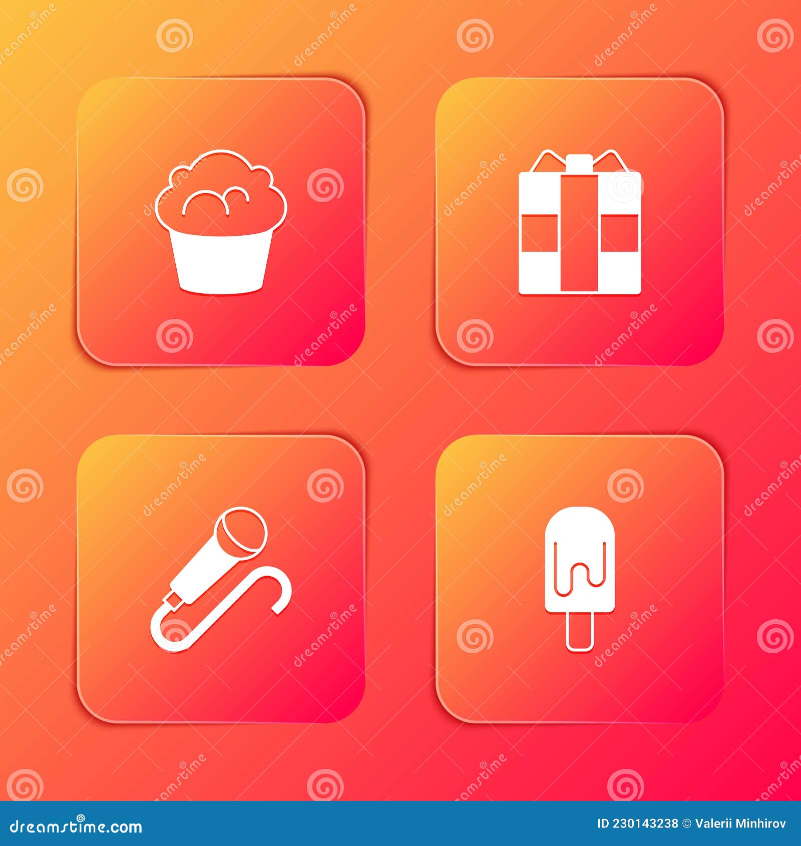 Set Muffin, Gift Box, Microphone and Ice Cream Icon. Vector Stock ...