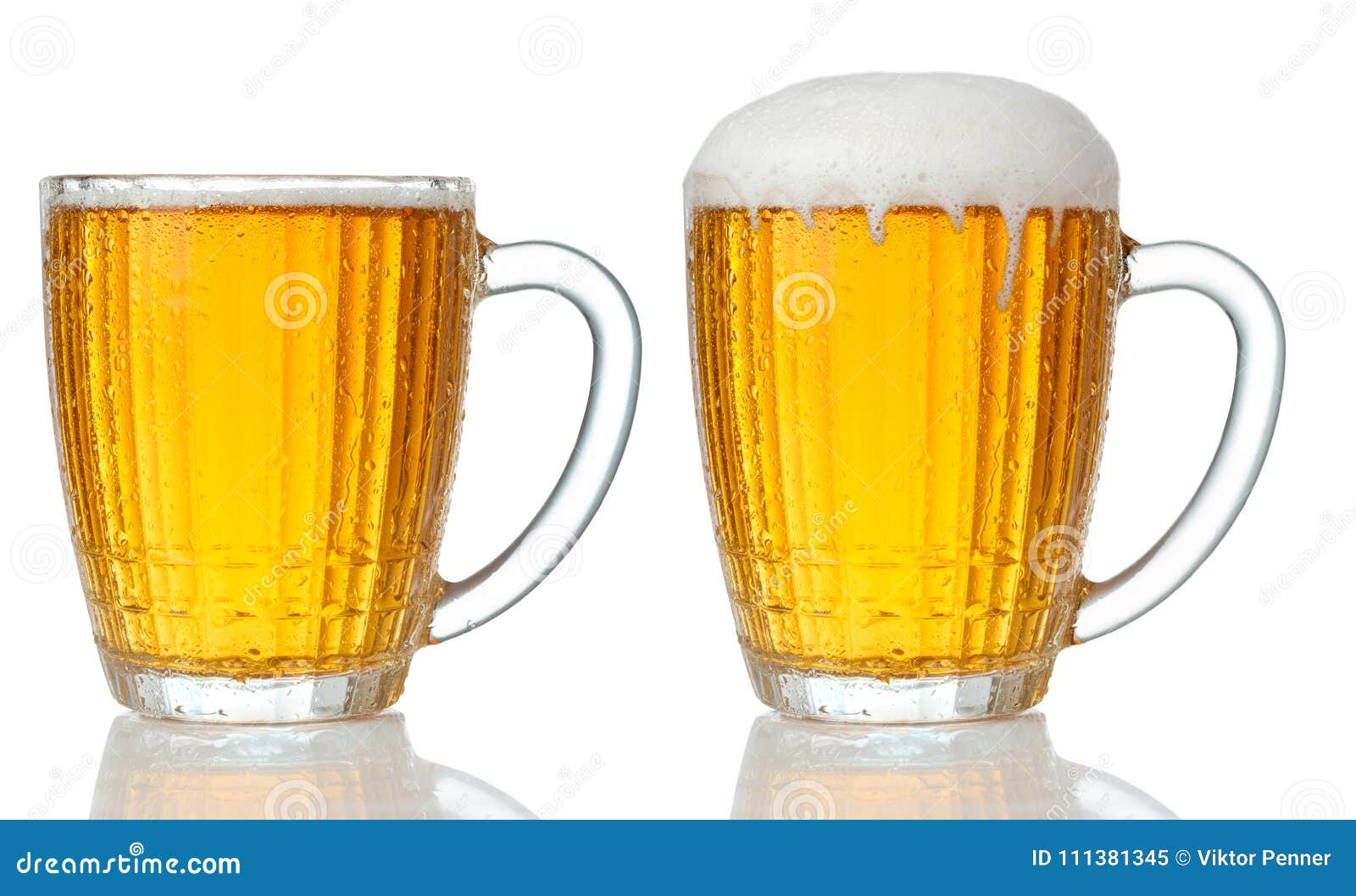 Set of Mugs of Cold Light Beer Stock Image - Image of white, brown ...